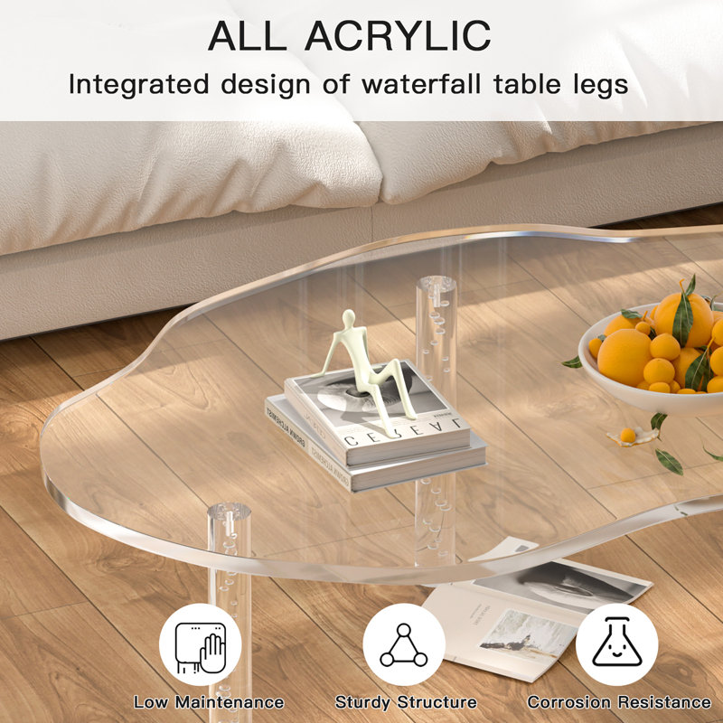 Jerem Irregular Coffee Table Resin Cloud Shape Clear Coffee Table with 3 Solid Bubble Legs